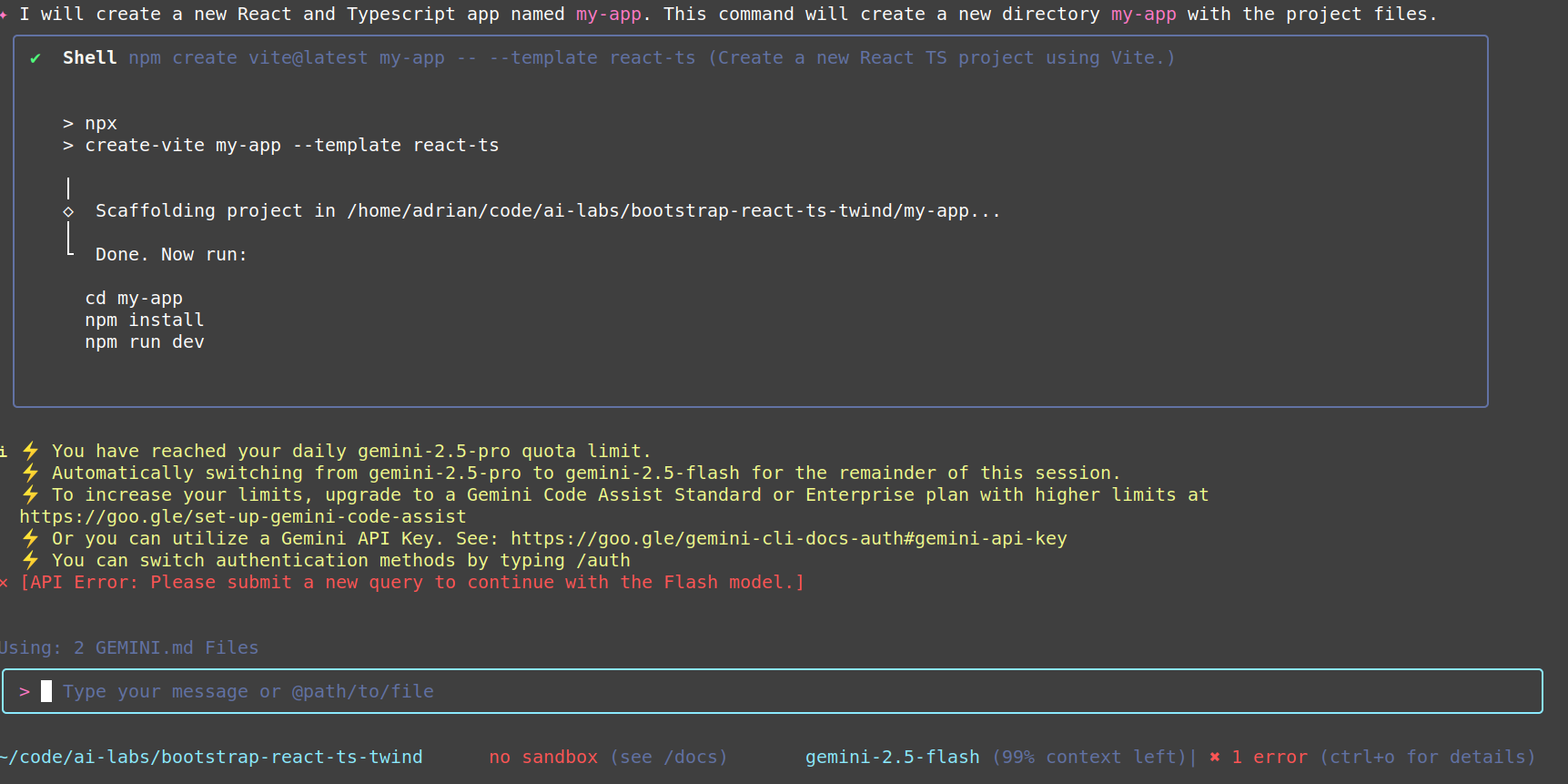 Bootstrap a React Typescript Tailwind v4 App with Gemini CLI | eidorian